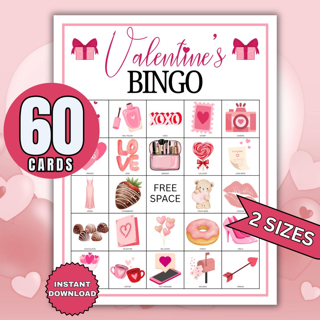 60 Valentine's Bingo Game, Valentines Bingo Game, Girls Night Out ...