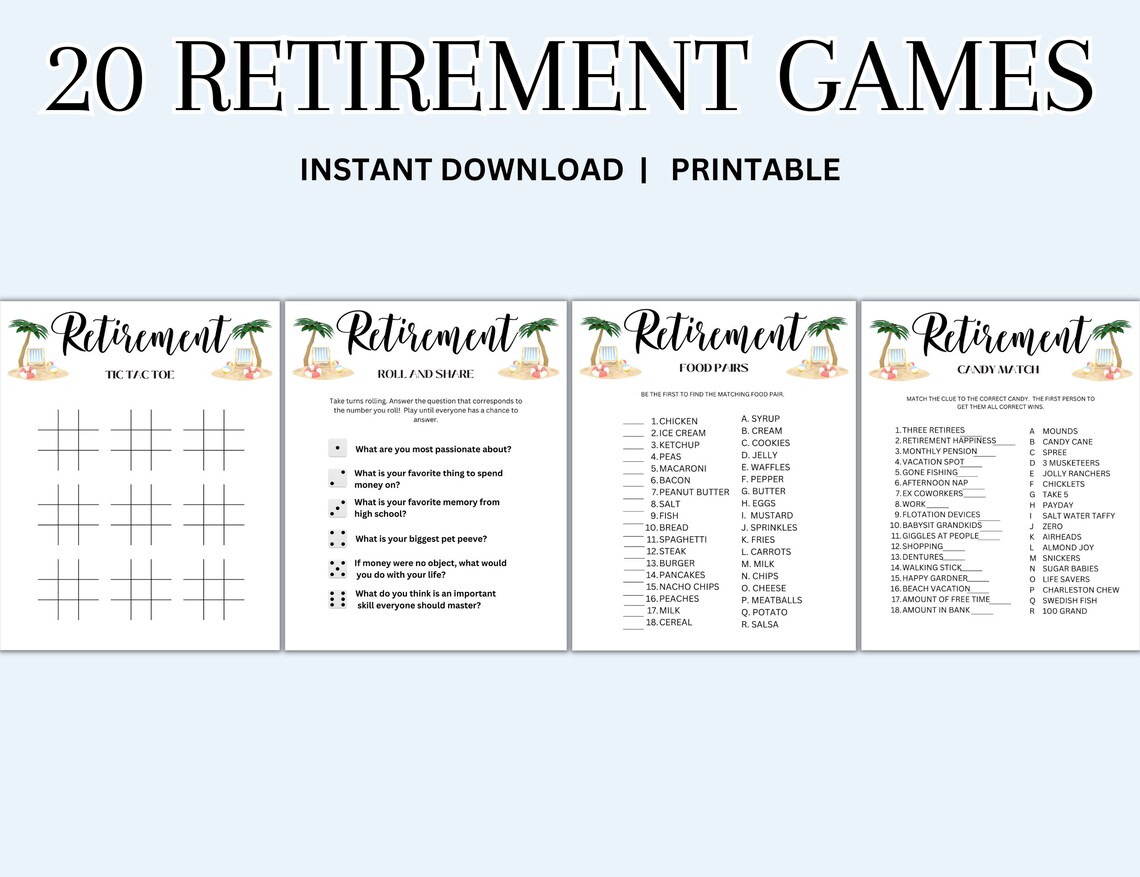 Retirement Party Games Bundle, Retirement Games, Printable Retirement ...