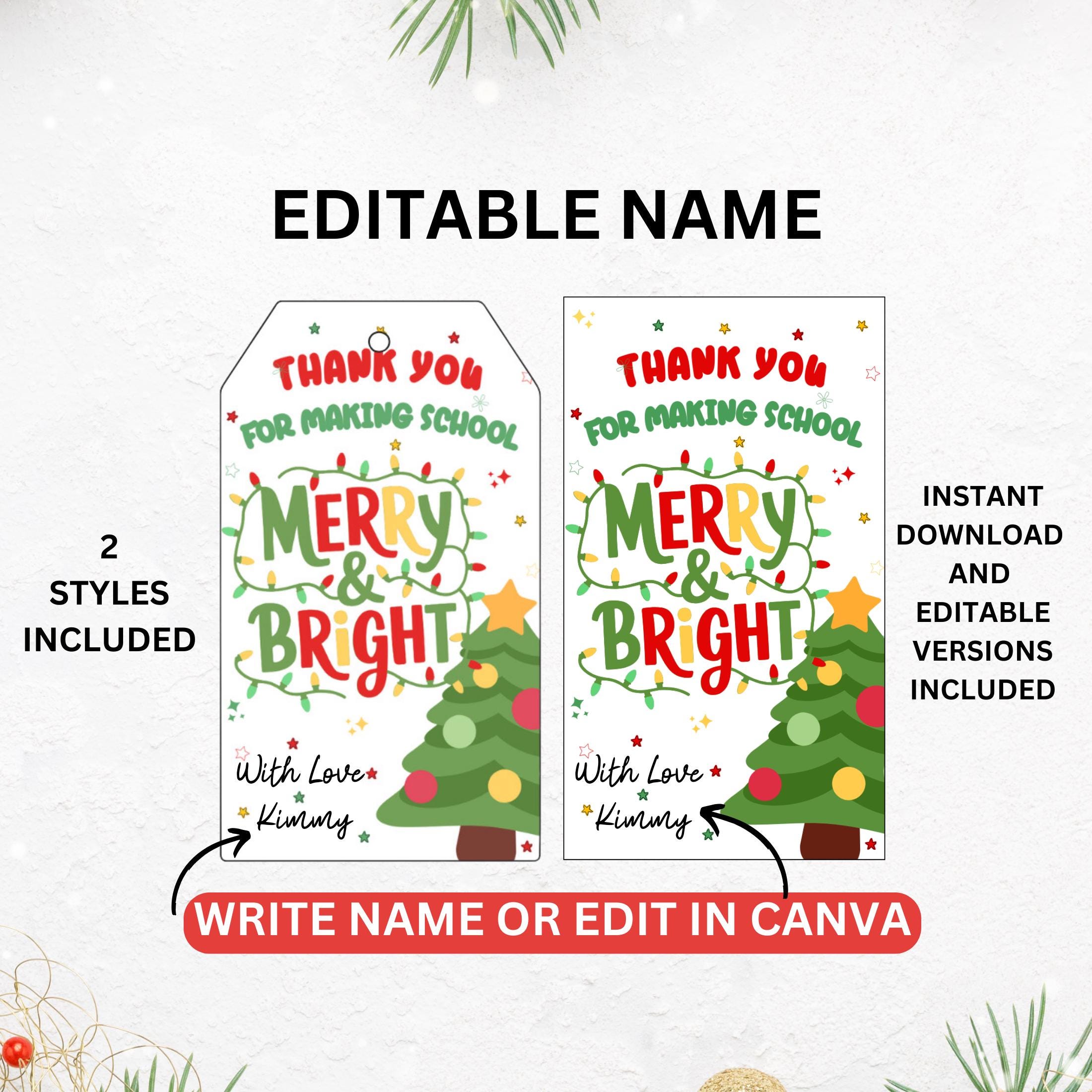 Christmas Thank You Gift Tags, Christmas Gift Tags, Holiday Thank You ...