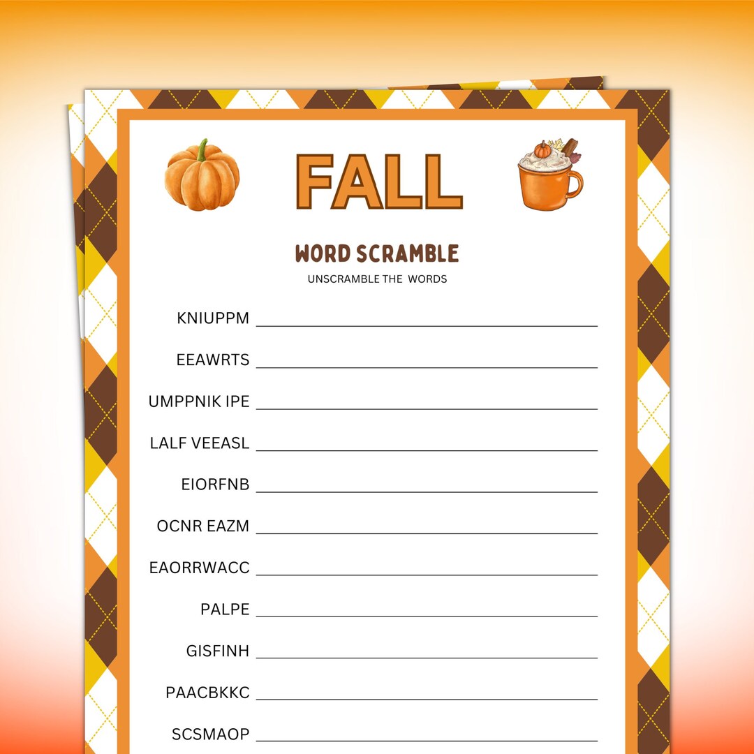 Fall Game, Word Scramble Game, Fall Game for Kids and Adults, Fall ...