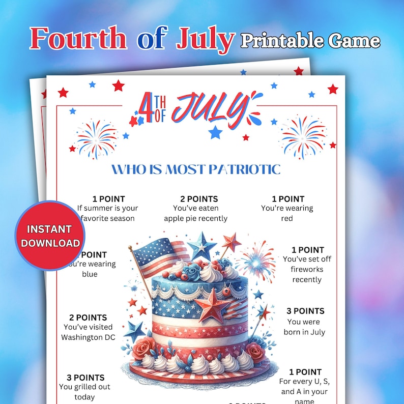 Fourth of July Who's the Most Patriotic Game, Printable Family Game ...