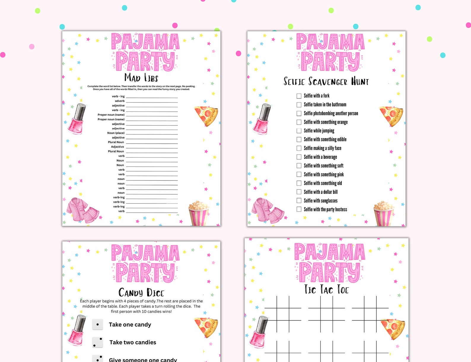 Slumber Party Games Bundle, Sleepover Pajama Night Party Games Bundle ...