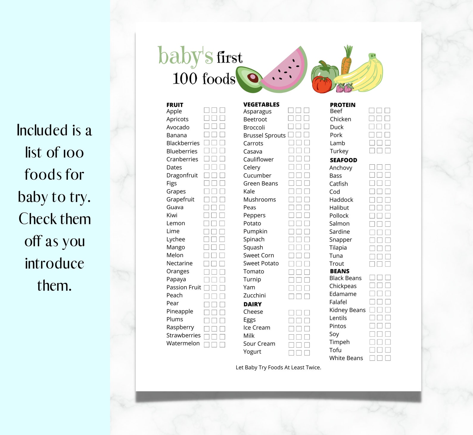 Baby's First 100 Foods Tracker Printable (digital Download) - Etsy
