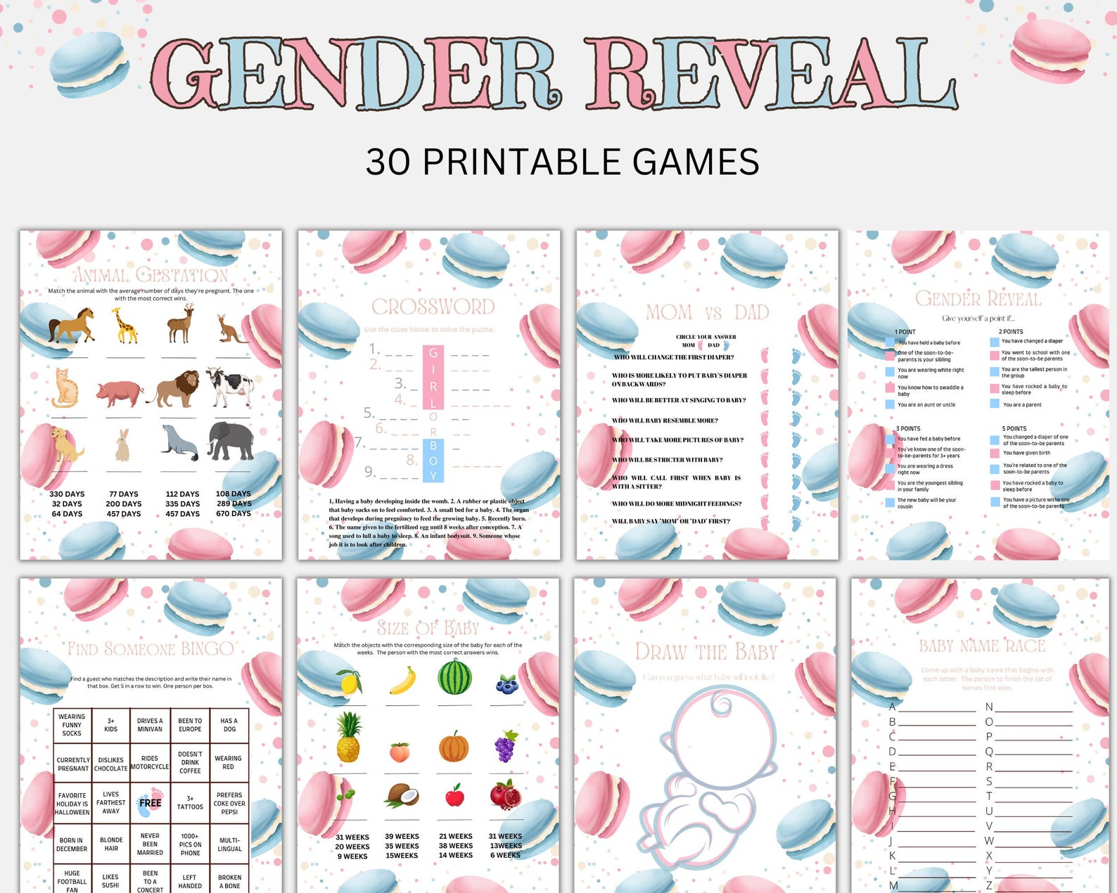 Gender Reveal Games Bundle Gender Reveal Party Gender Reveal - Etsy