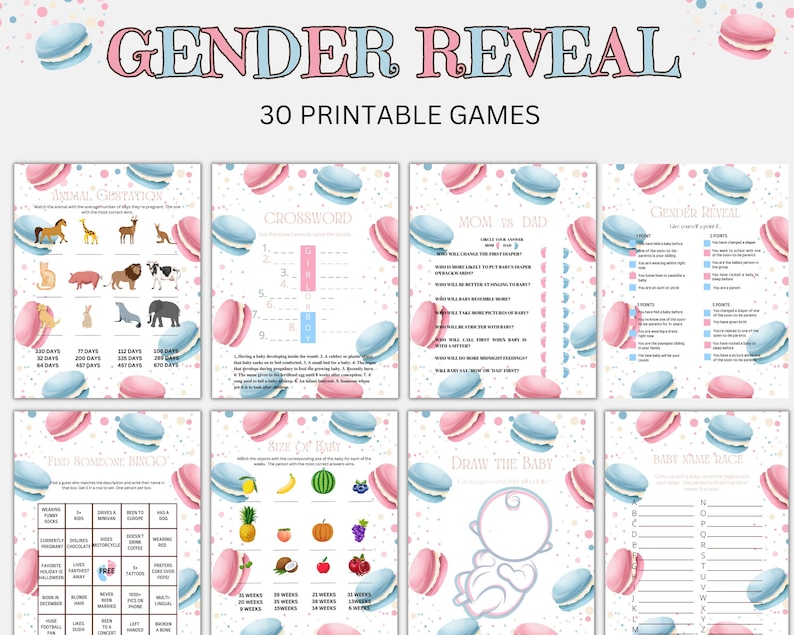 Gender Reveal Games Bundle, Gender Reveal Party, Gender Reveal Games, Blue and Pink Gender ...