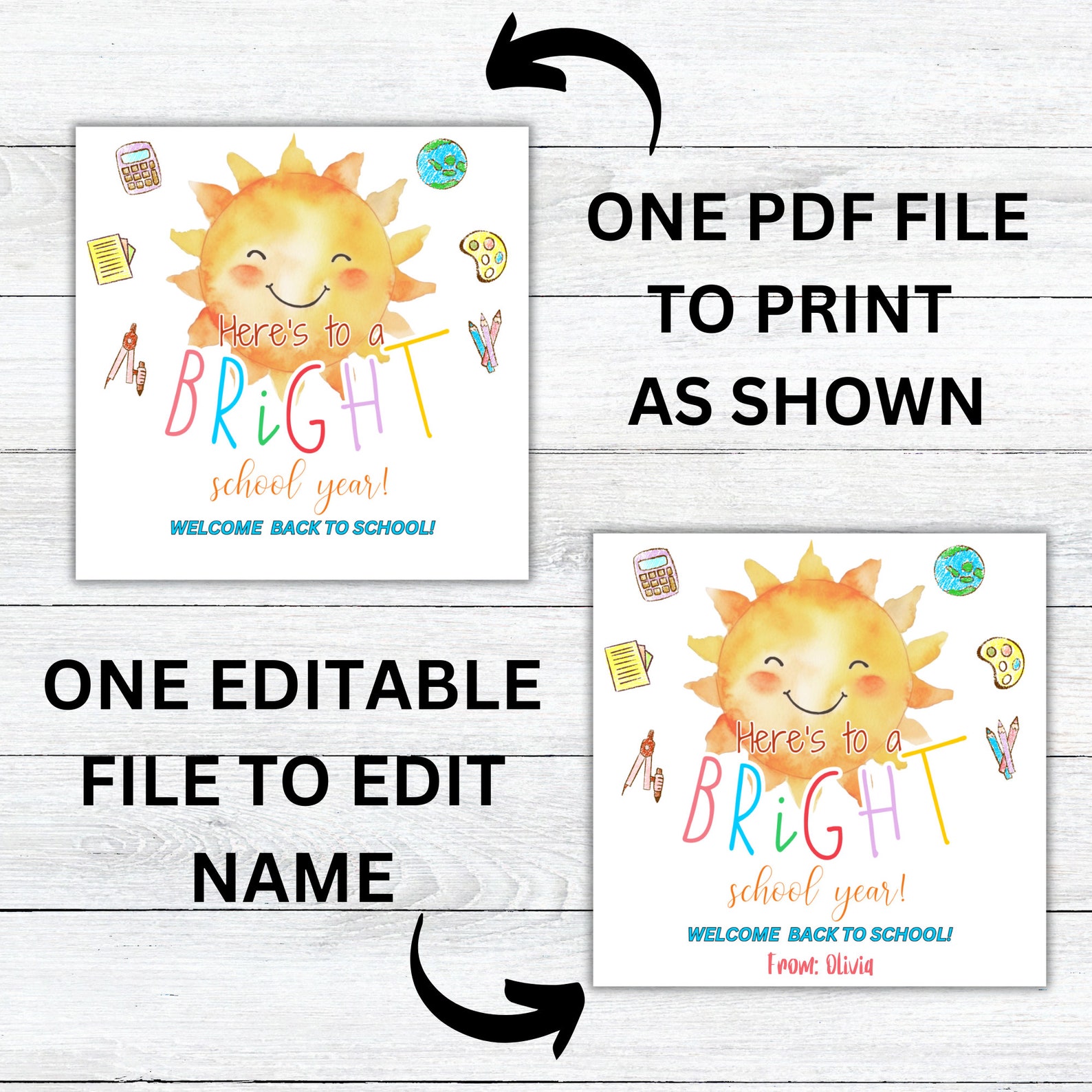 Editable Back to School Gift Tag, Bright School Year Student Gift ...