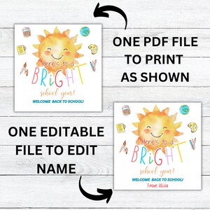 Editable Back to School Gift Tag, Bright School Year Student Gift ...