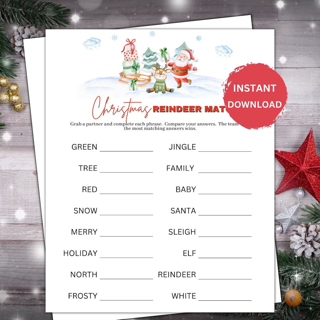 Christmas Reindeer Match Game, Christmas Game Printable, Family ...