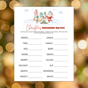 Christmas Reindeer Match Game, Christmas Game Printable, Family ...
