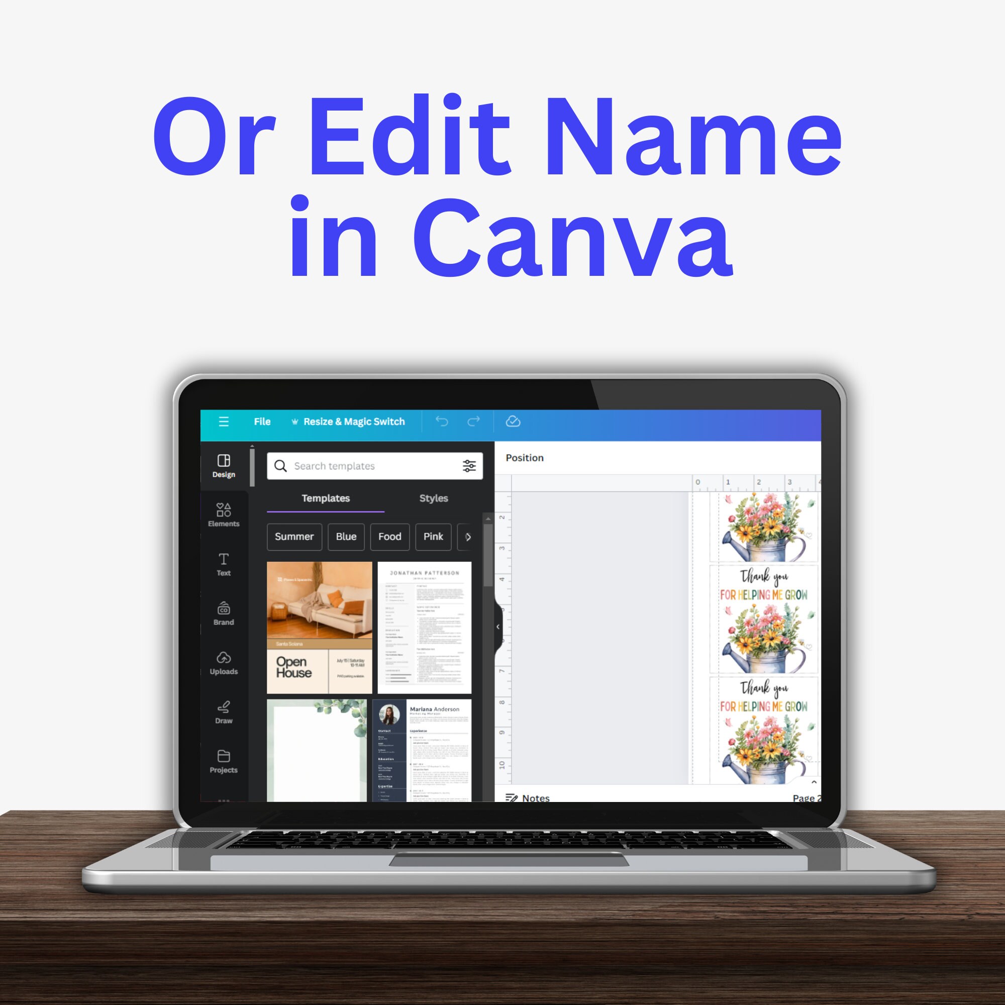 Editable Thank You for Helping Me Grow Gift Tag, Teacher Appreciation ...