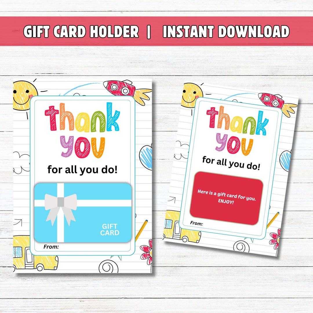 Teacher Appreciation Printable Gift Card Holder, Teacher Gift Card ...