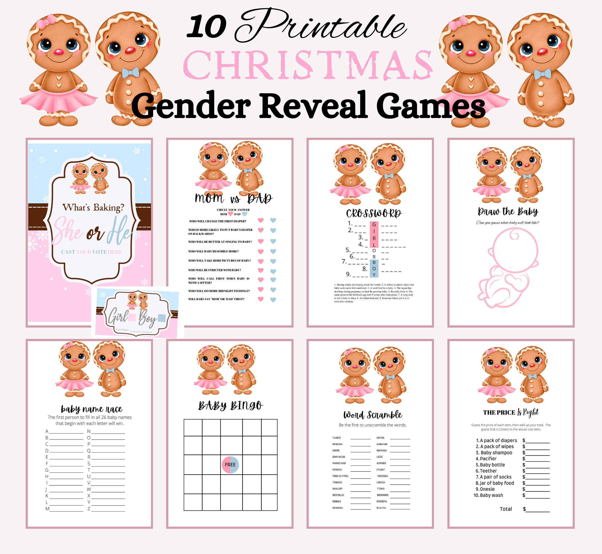 Gingerbread Baby Gender Reveal Printable Games Are Perfect for Your ...