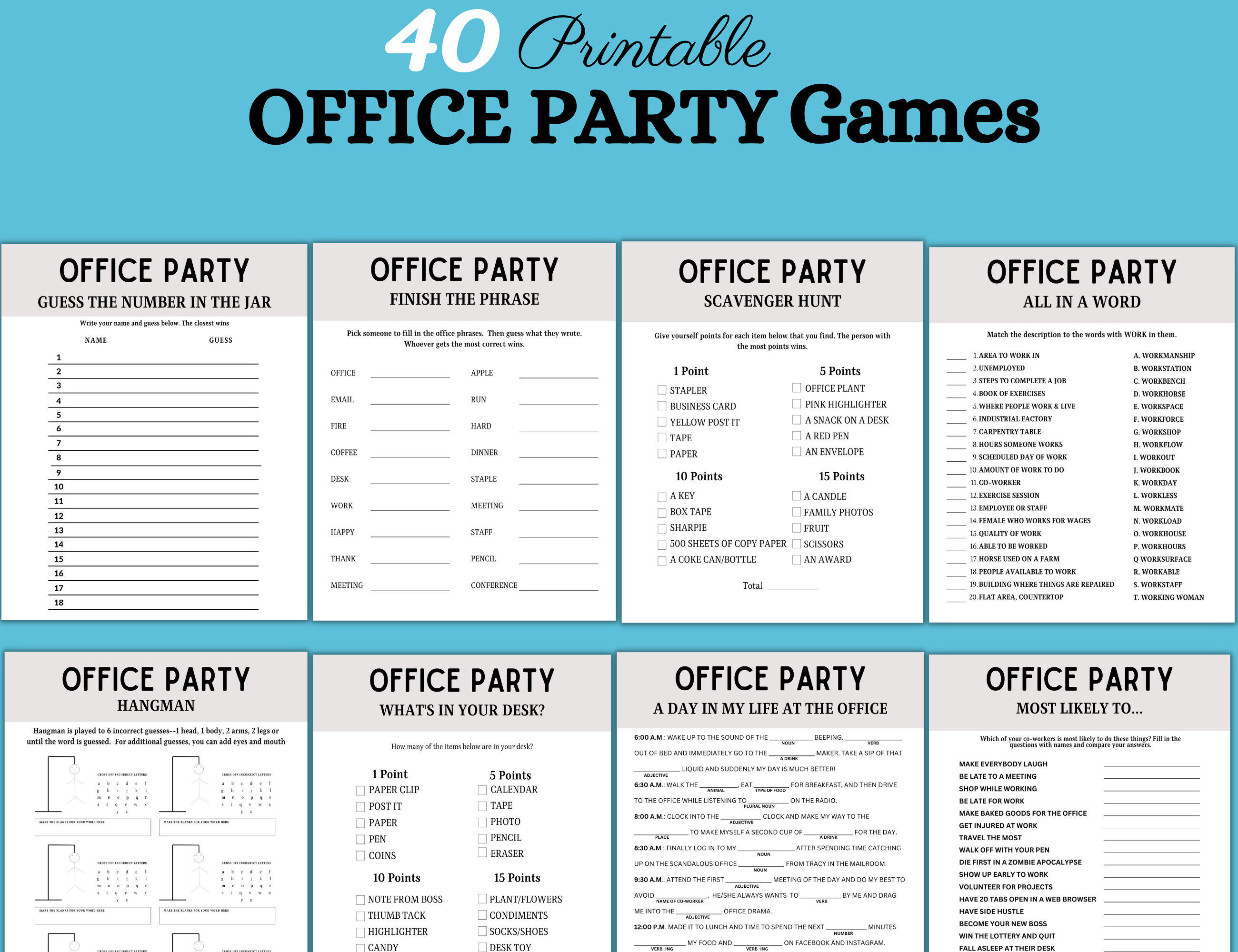 Office Party Game Bundle, Printable Work Party Games, Staff Game Idea ...