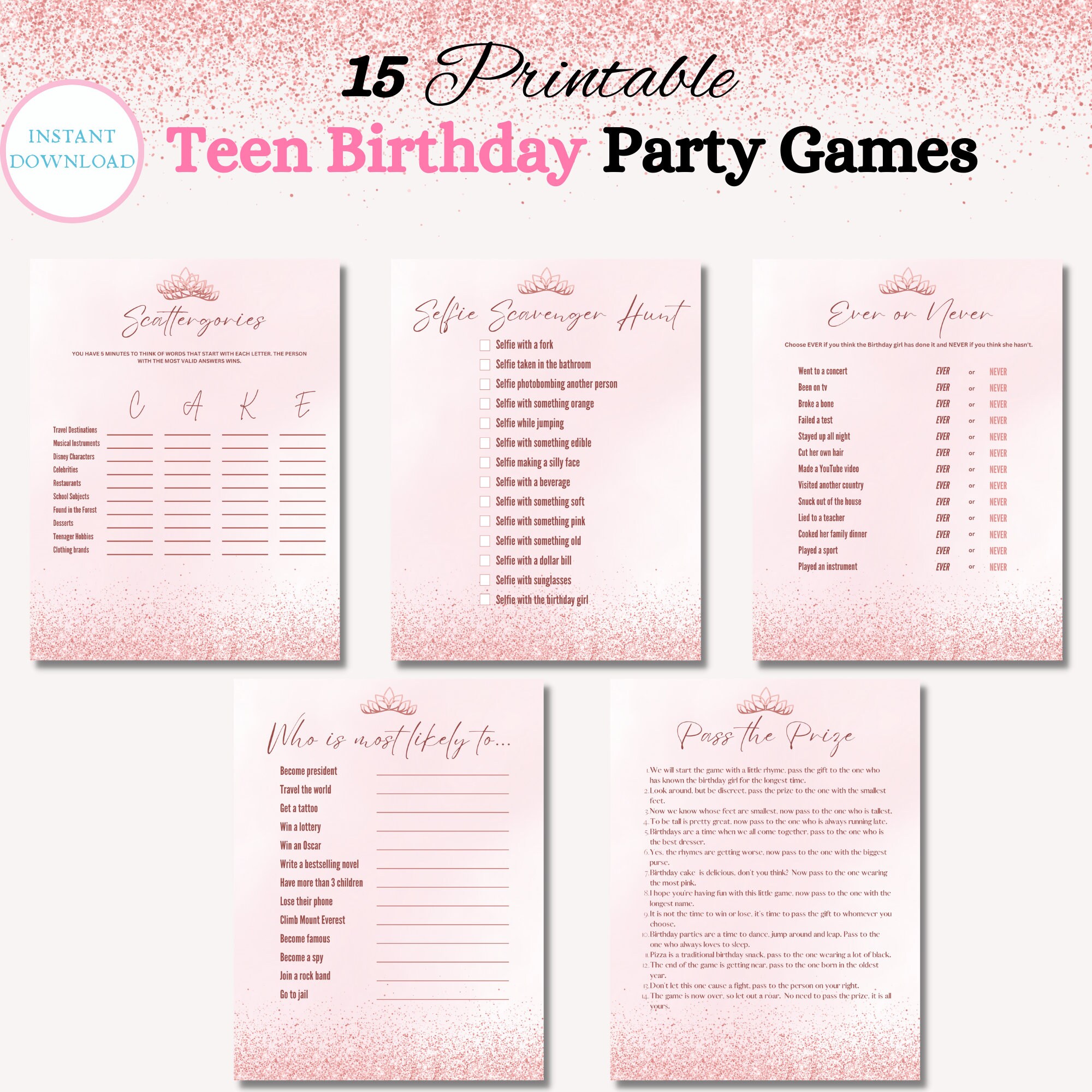 Printable 15th Birthday Game Bundle Party Activities Rose - Etsy