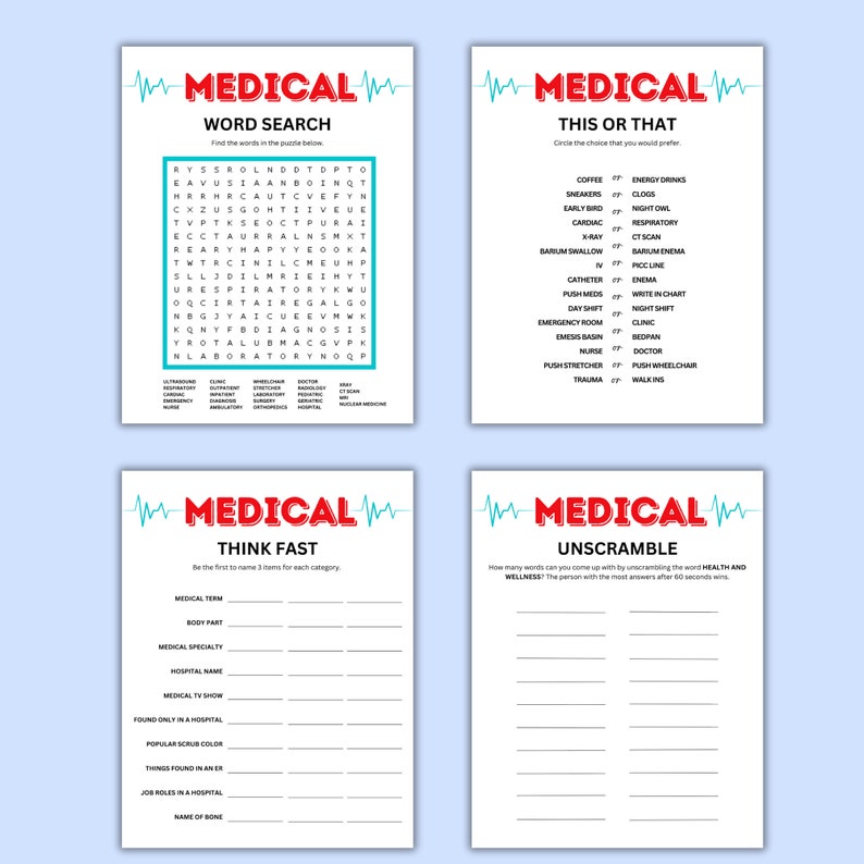 Medical Game Bundle, Printable Nursing Games, Doctor Games, Radiology ...