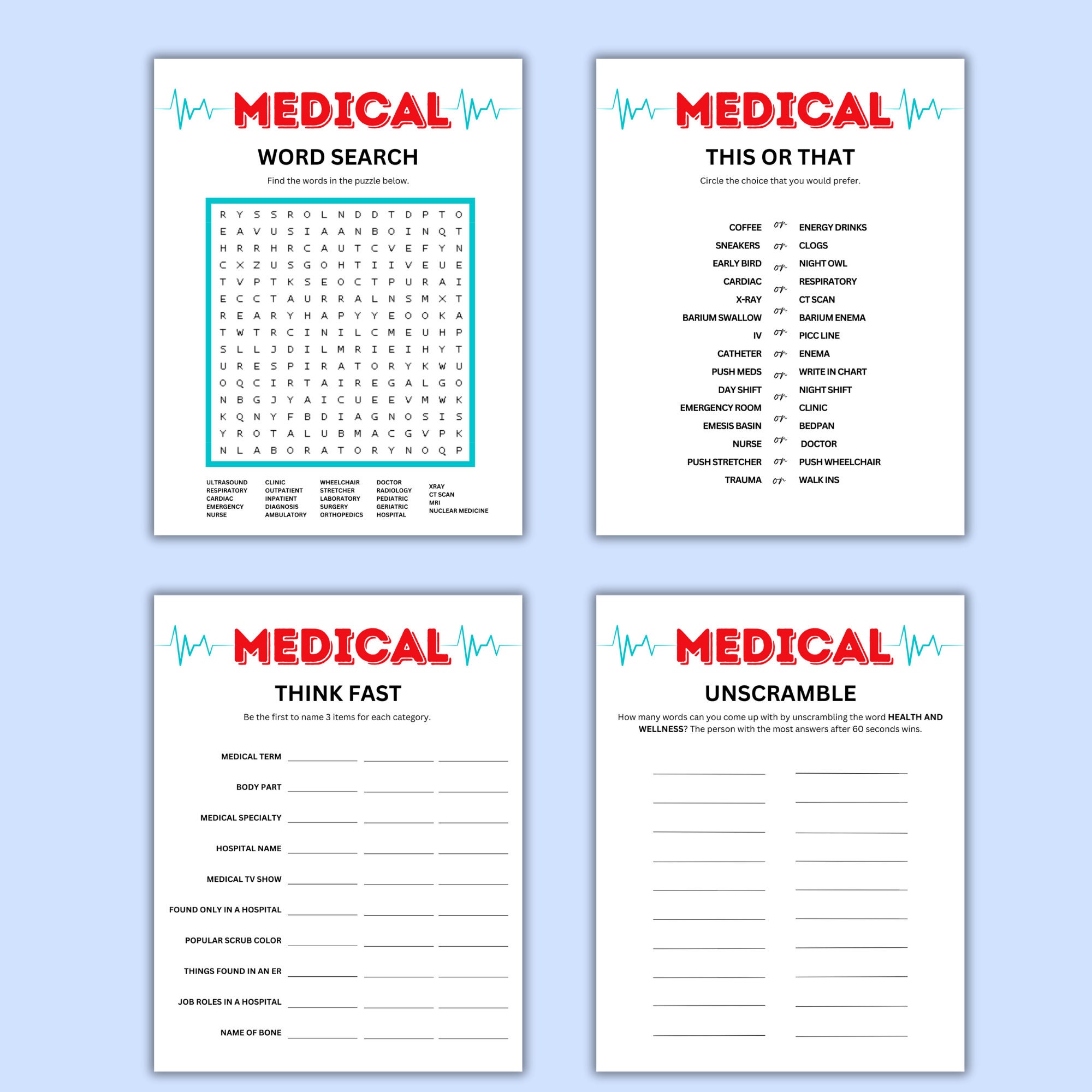 Medical Game Bundle, Printable Nursing Games, Doctor Games, Radiology ...