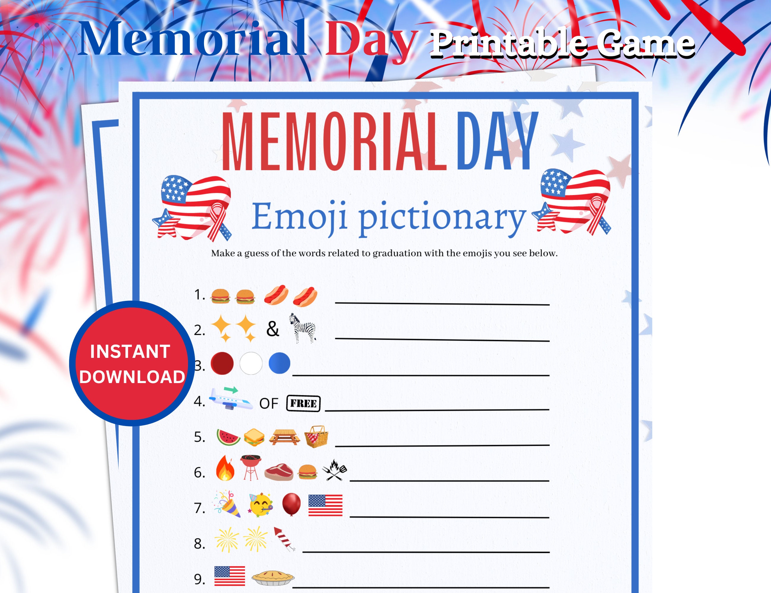 Memorial Day Emoji Game, Printable Family Games, Patriotic Party Games ...