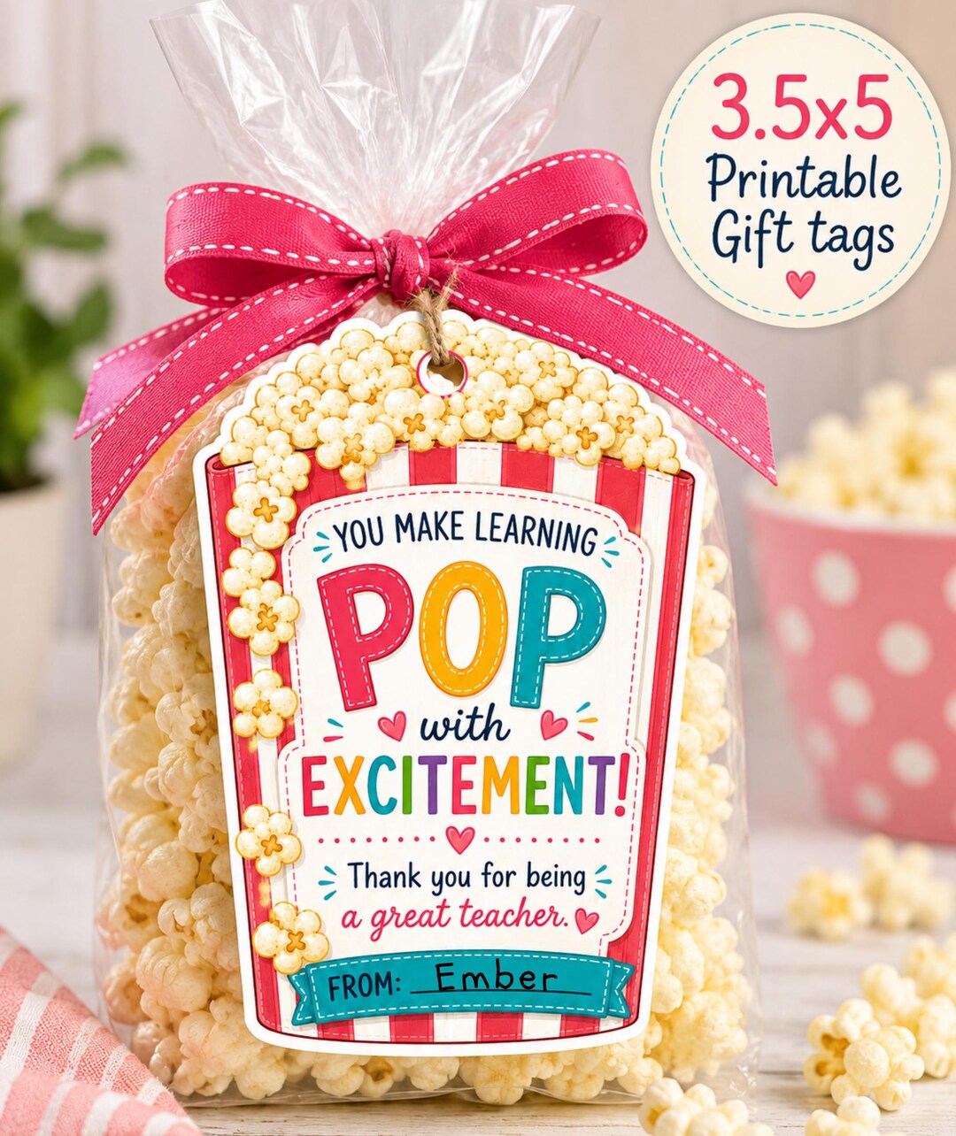 Popcorn Teacher Gift Tag, Thank You Tag, End of Year Printable Gift ...