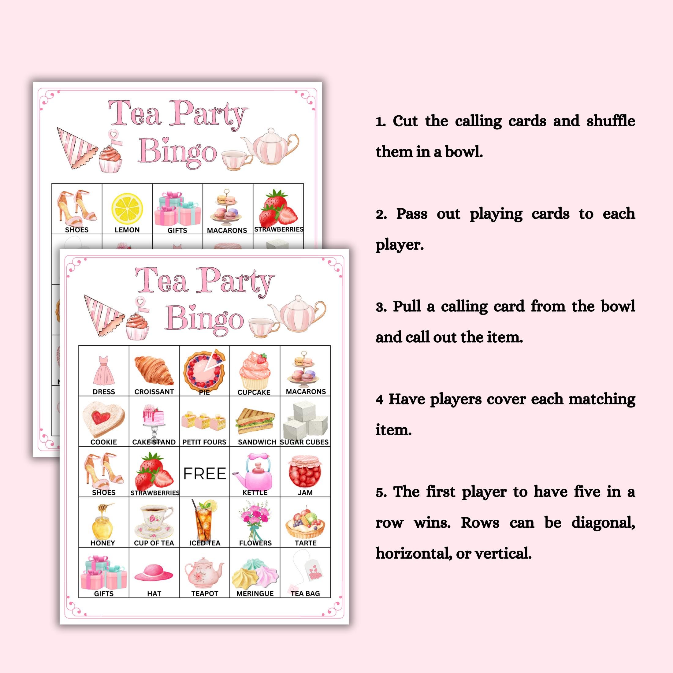 30 UNIQUE Tea Party Bingo Game, Tea Party Birthday, Baby Shower Tea ...