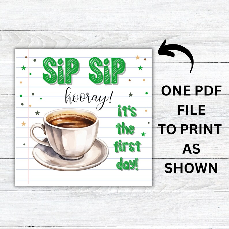 First Day of School Teacher Gift Tag, Sip Sip Hooray Coffee Gift Tag ...