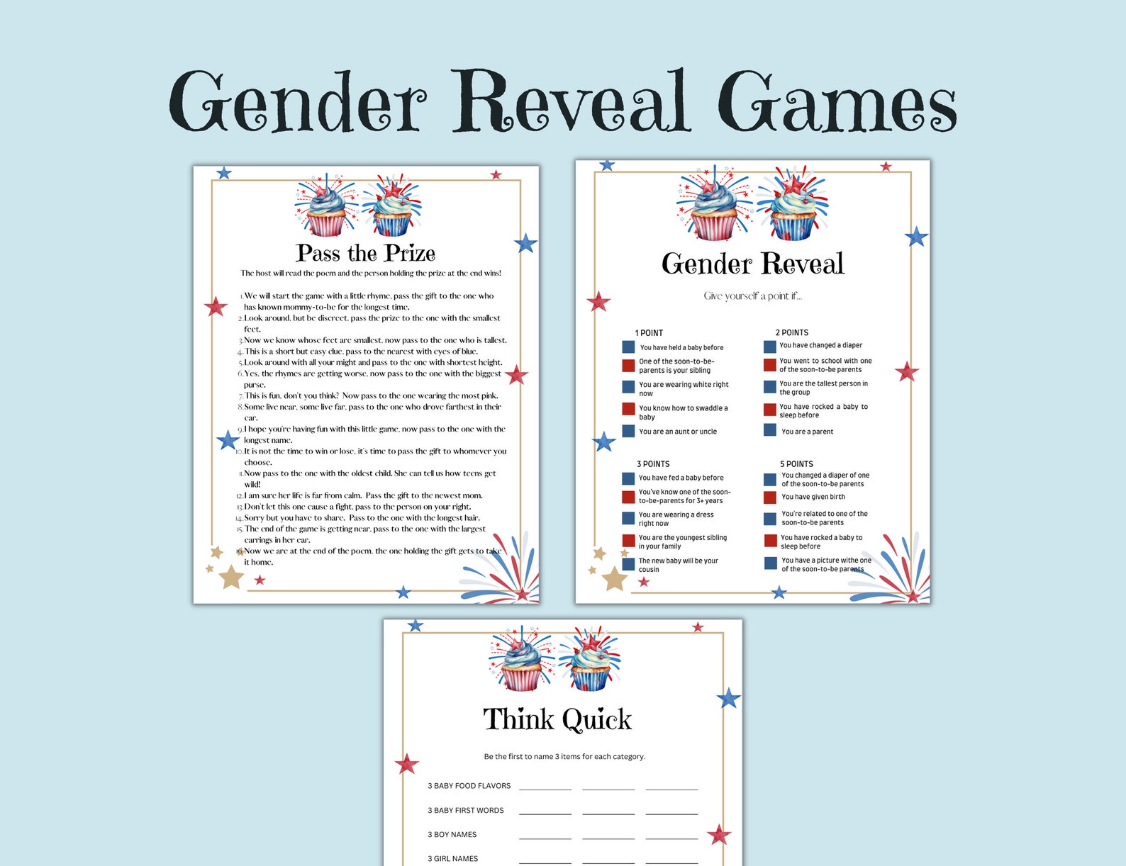 Fourth of July Printable Gender Reveal Game Bundle, 4th of July Games ...