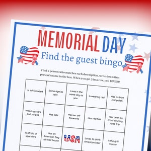 Memorial Day Bingo Game, Printable Family Games, Patriotic Party Games ...