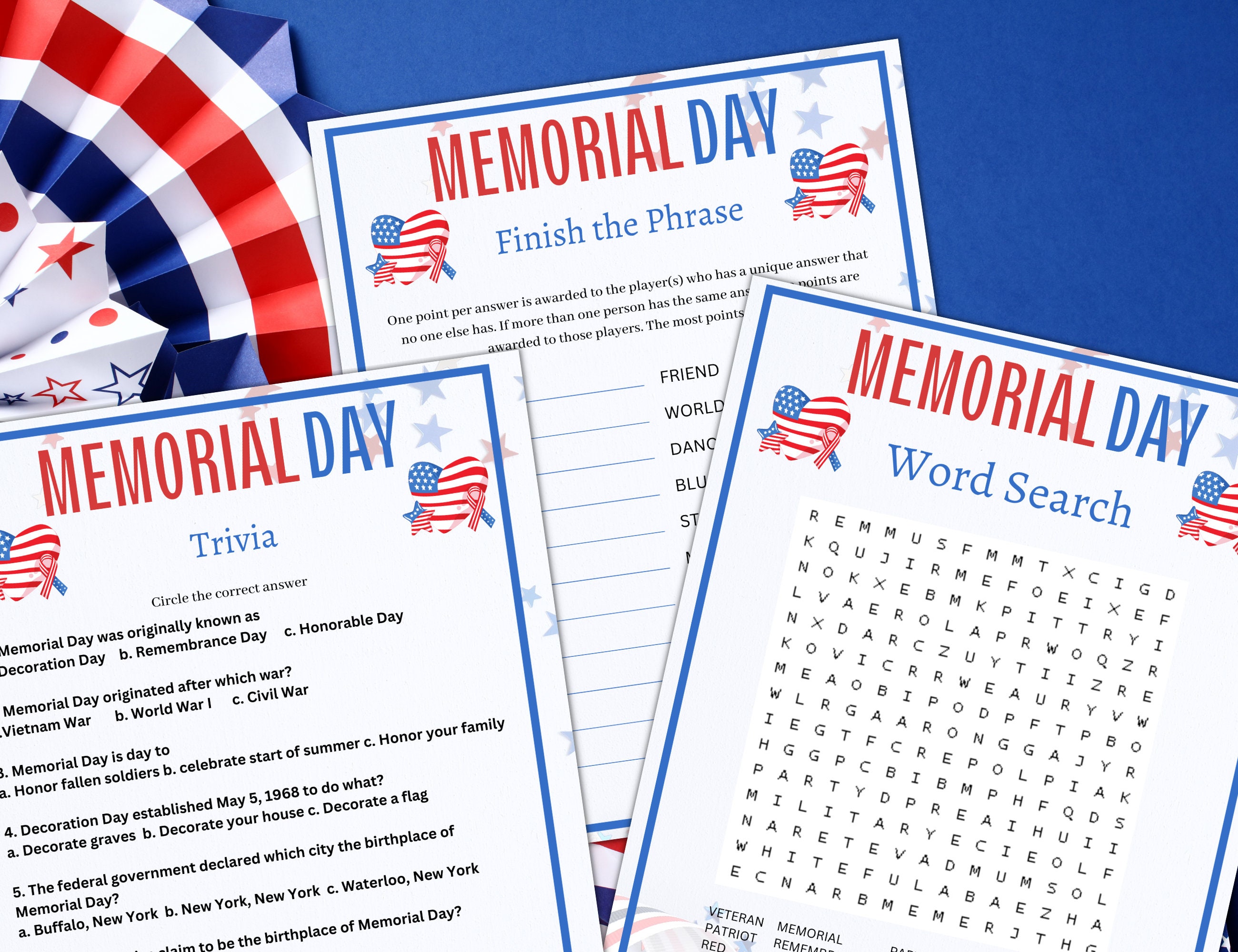 Memorial Day Game Bundle, Printable Family Games, Patriotic Party Games ...