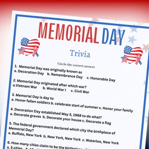 Memorial Day Trivia Game, Printable Family Games, Patriotic Party Games ...
