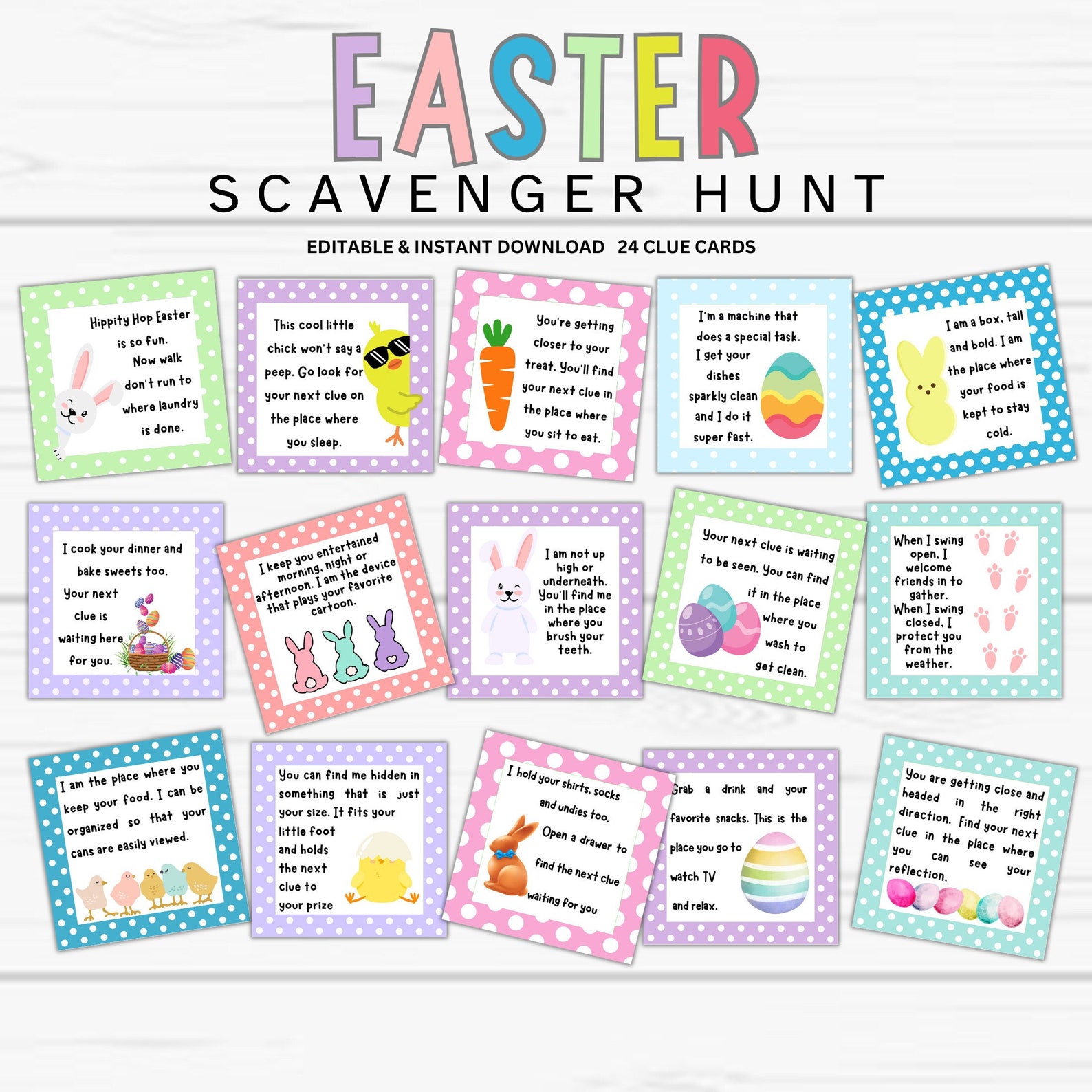 Easter Scavenger Hunt for Kids, 24 Easter Hunt Clues, Editable Easter ...