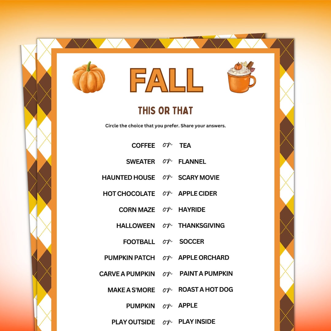 Fall Game, This or That Game, Fall Game for Kids and Adults, Fall Party ...