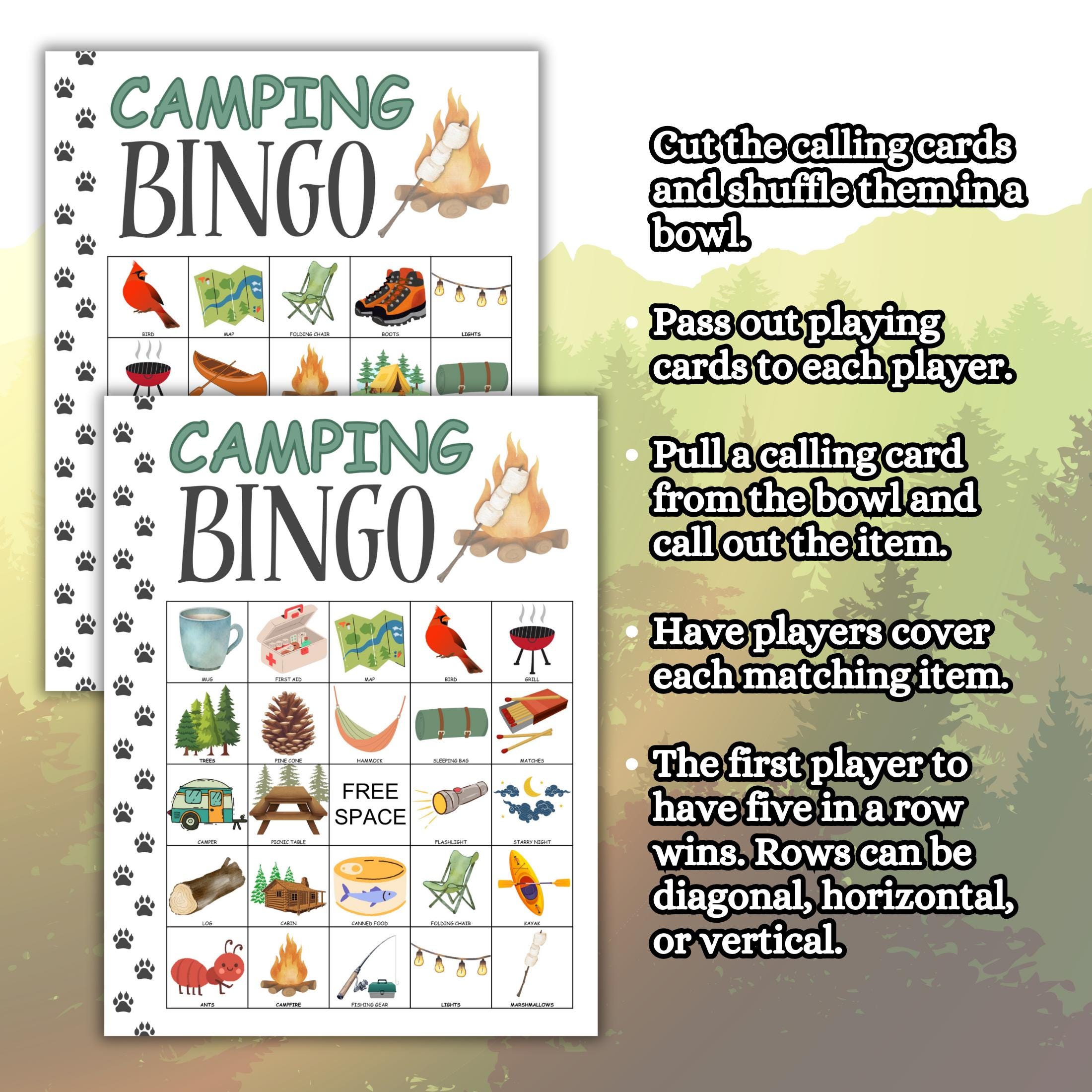 50 Camping Bingo Cards Game, Printable Camping Bingo, Summer Camp ...