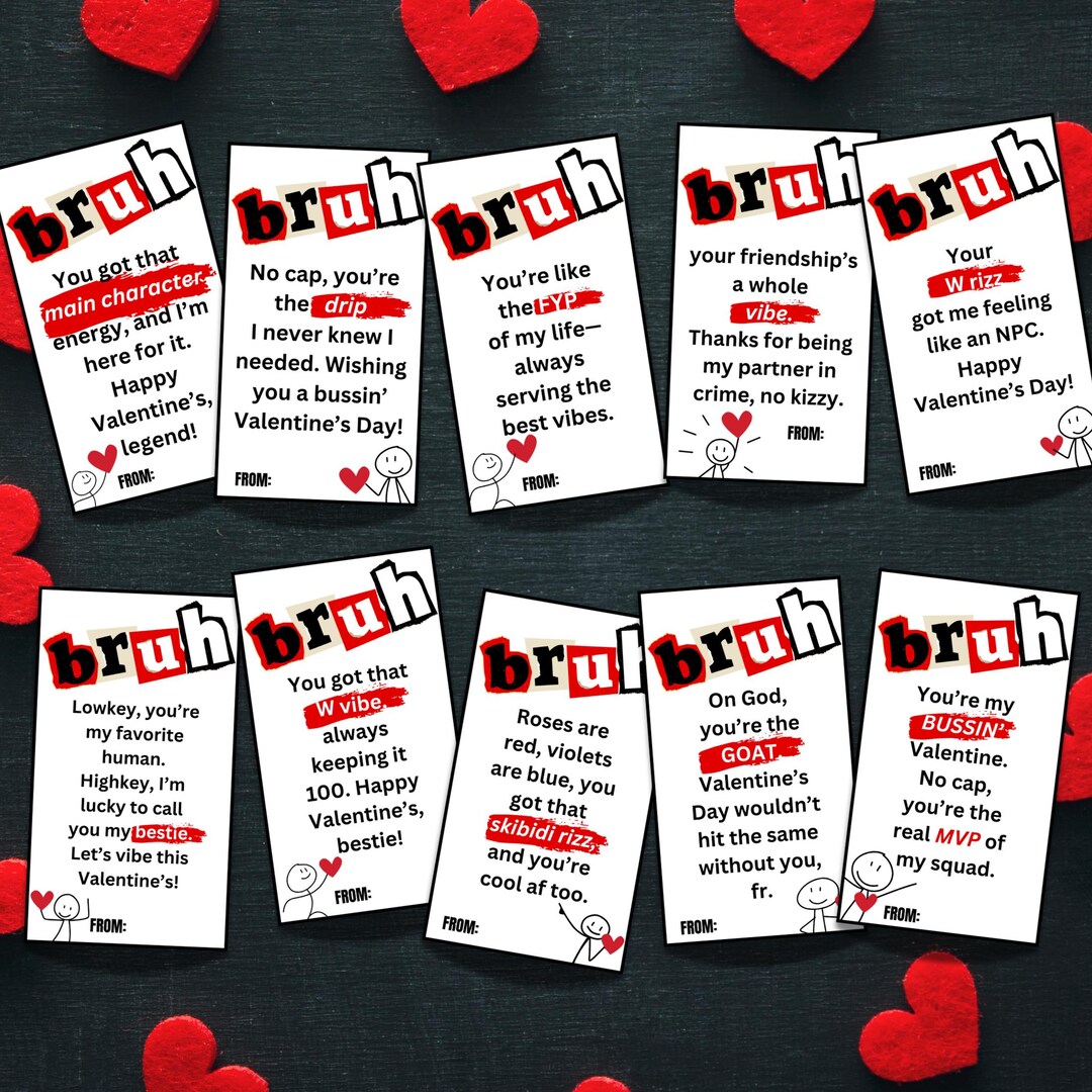 Bruh Valentines Day Card, Teen Tween Slang Valentines Card Printable ...