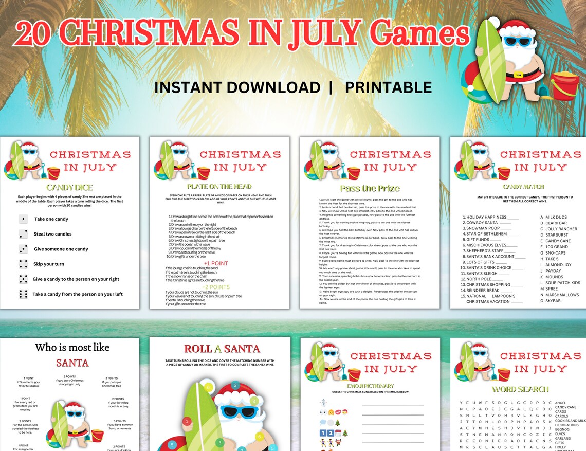 Christmas in July Party Games Bundle, Christmas in July Games, Christms ...