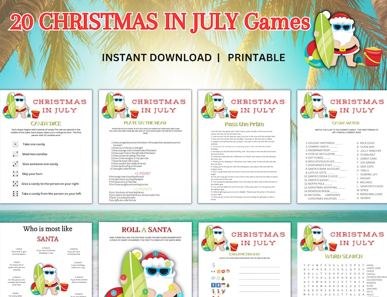 Christmas in July Party Games Bundle, Christmas in July Games, Christms ...