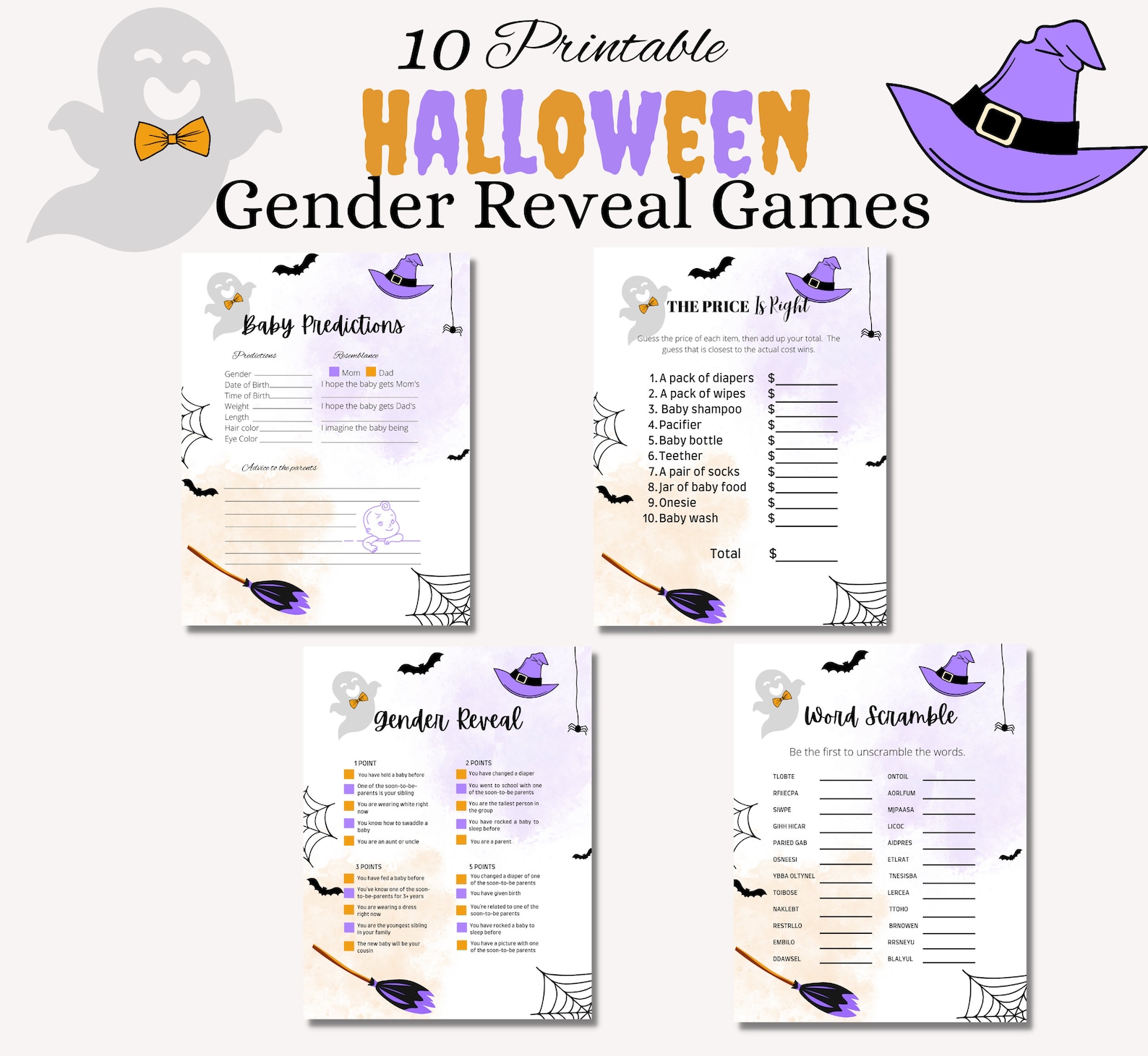 Halloween Themed Printable Gender Reveal Game Bundle is a - Etsy