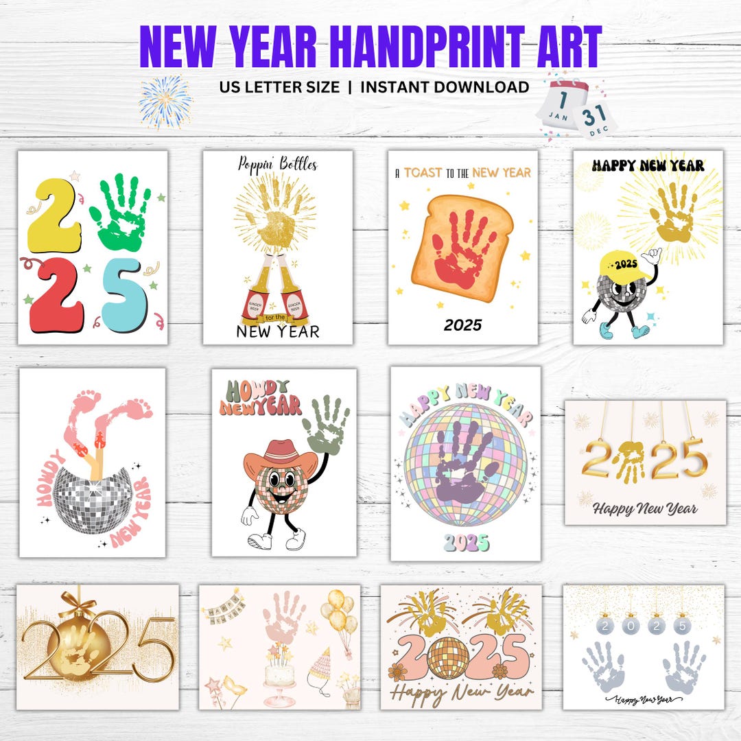 2025 New Years Handprint Art, New Year Craft, Kids Handprint Art Craft ...