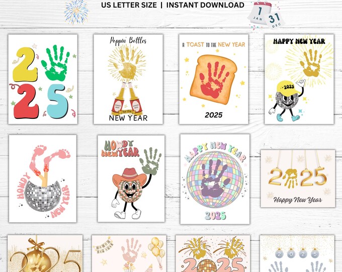 2025 New Year Handprints, Baby Toddler Kids Art Crafts, First Year ...
