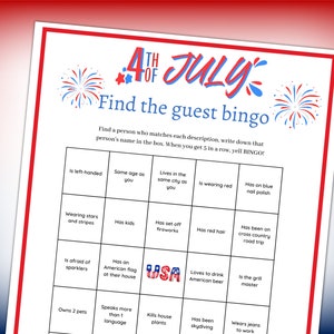 Fourth of July Find the Person Bingo Game, Printable Family Games ...