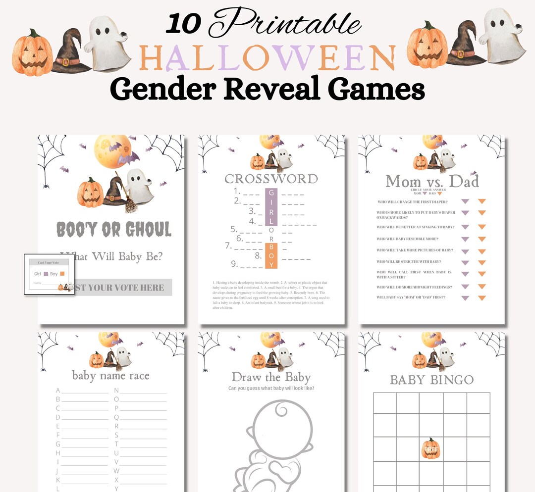 Baby Gender Reveal Printable Game Bundle in Halloween Theme - Etsy