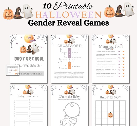 Baby Gender Reveal Printable Game Bundle in Halloween Theme - Etsy
