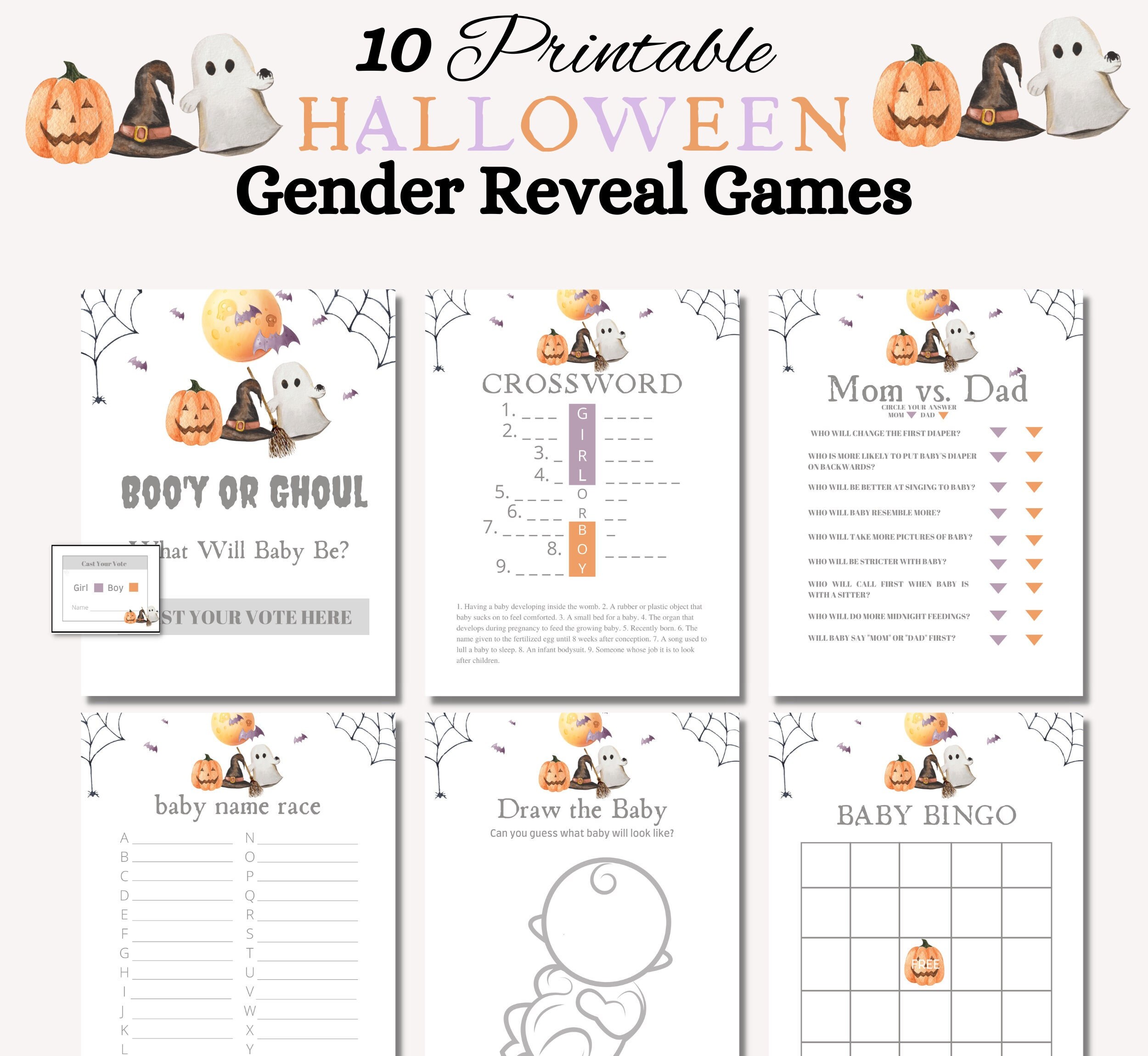 Halloween Gender Reveal Printable Games Bundle Halloween - Etsy