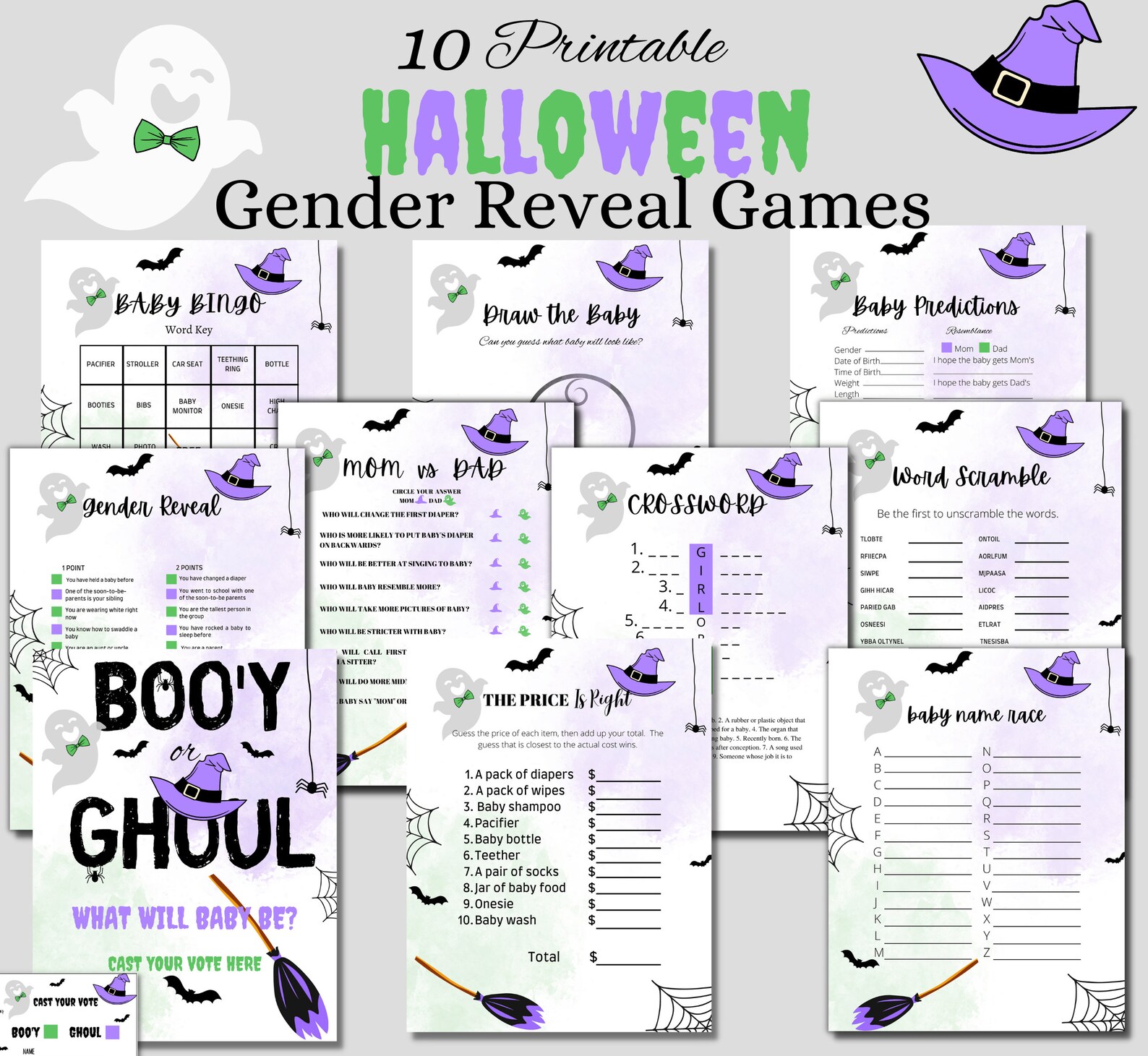 Halloween Themed Printable Gender Reveal Game Bundle is a Perfect Way ...