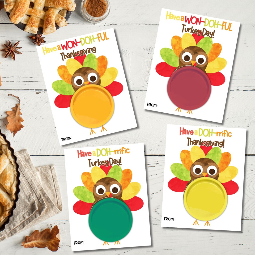 Kids Thanksgiving Play Dough Cards, Class Thanksgiving Favors Tags ...