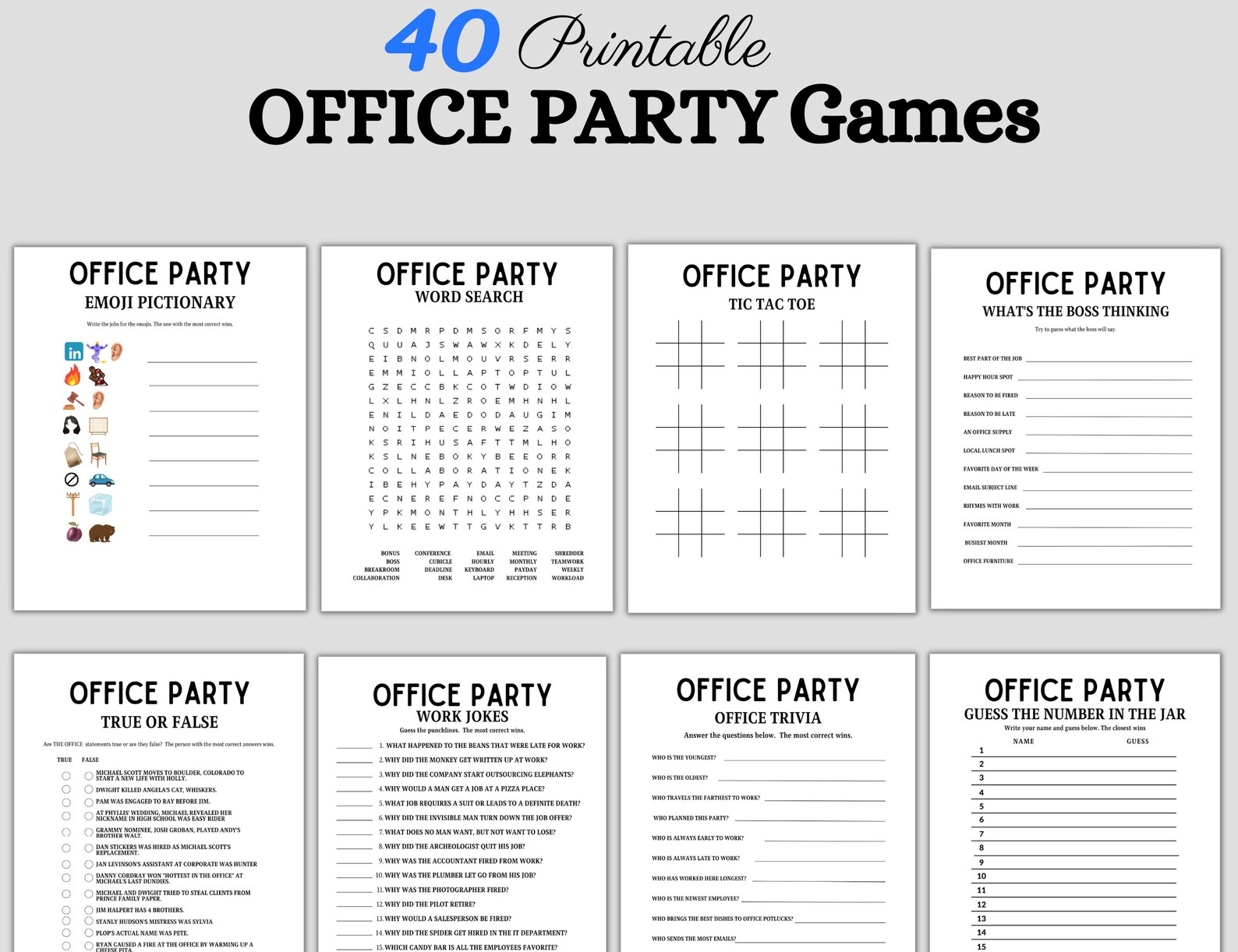 Office Party Game Bundle, Printable Work Party Games, Staff Game Idea ...