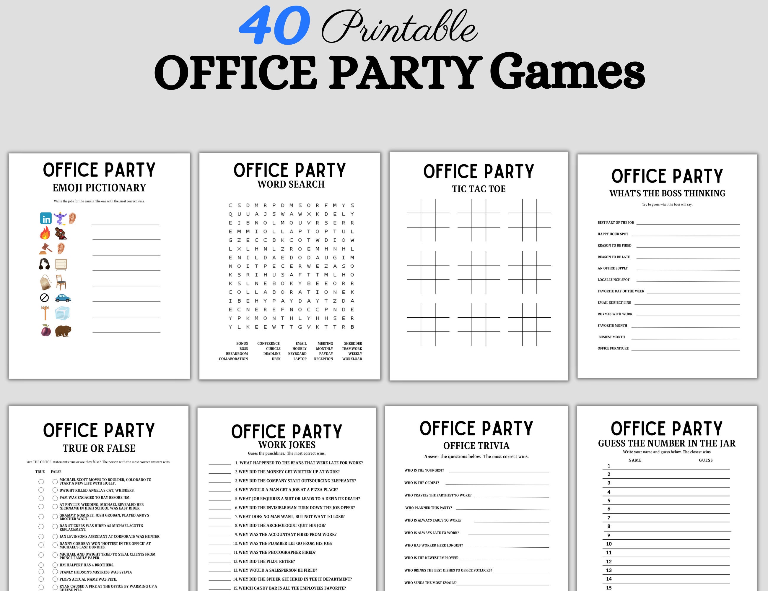 Office Party Game Bundle, Printable Work Party Games, Staff Game Idea ...