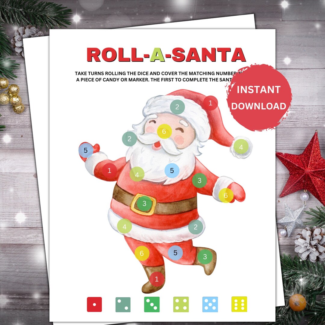Christmas Roll a Santa Game, Christmas Games Printable, Family ...