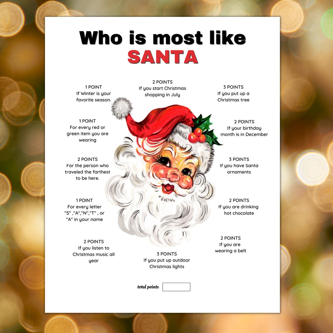 Christmas Who is Most Like Santa Game, Christmas Printable, Family ...