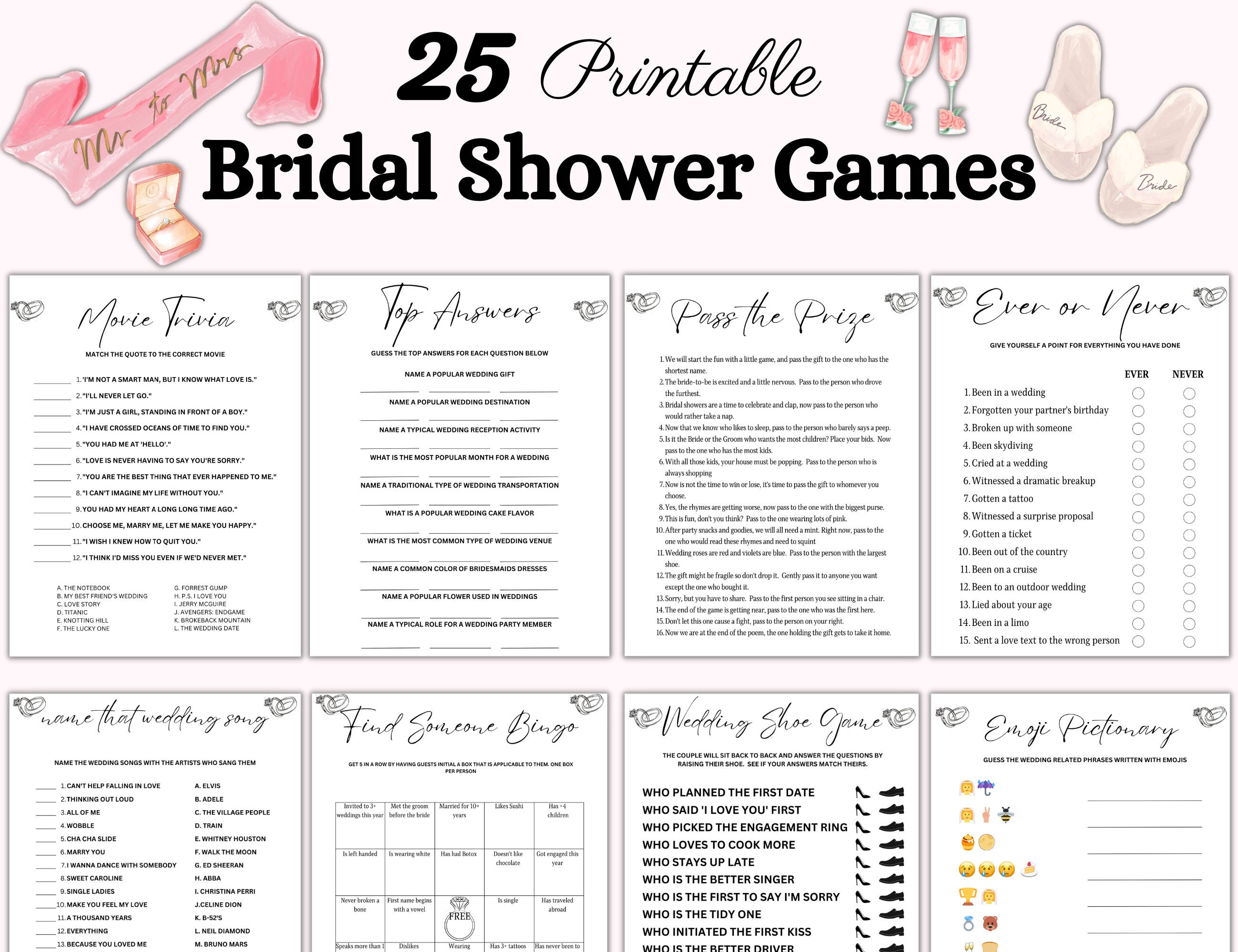 Bridal Shower Game Bundle, Bridal Party Games and Activities, Couples ...