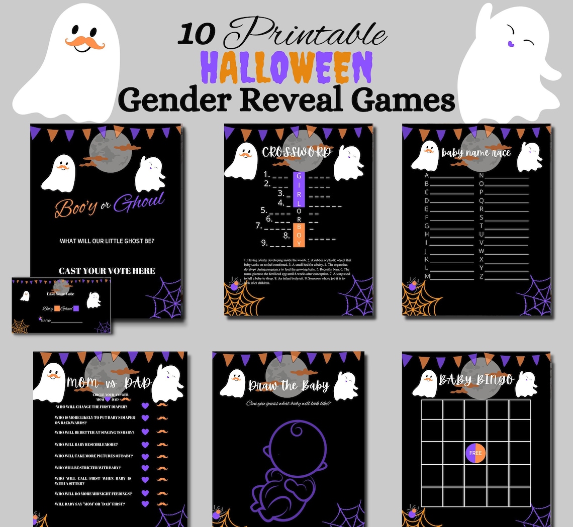 Halloween Themed Printable Gender Reveal Games Bundle is a - Etsy