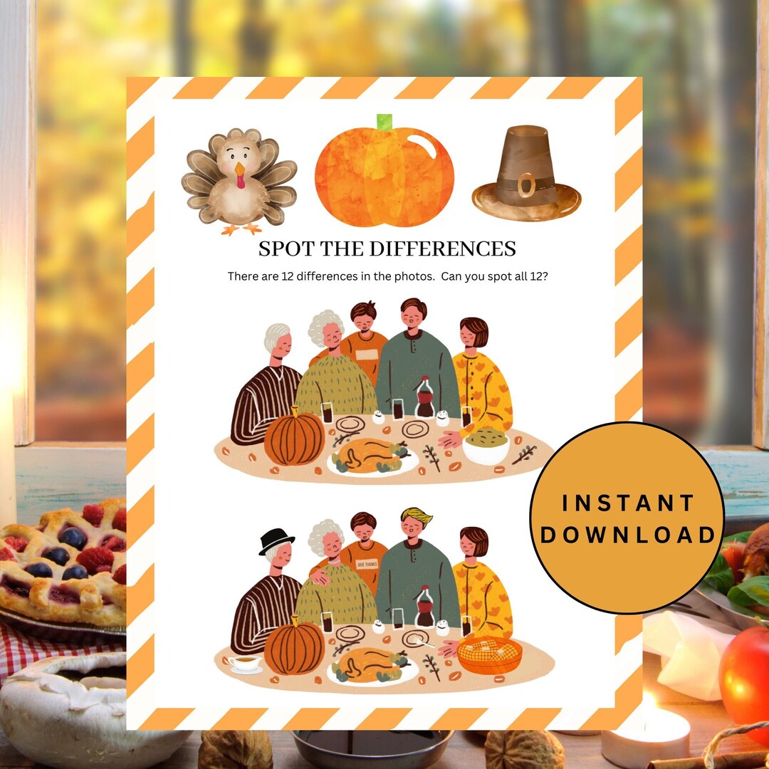 Thanksgiving Game, Thanksgiving Spot the Difference Game, Thanksgiving ...